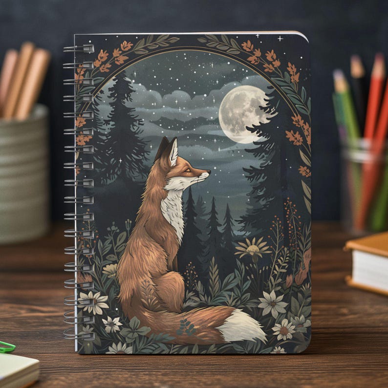 Personalized Red Fox Journal, Custom Nature Notebook, Moon Lovers Diary ...