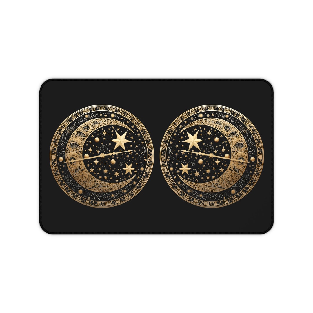 Moon and Stars Desk Mat, Moon Phases Desk Mat, Celestial Desk Mat, Gold ...