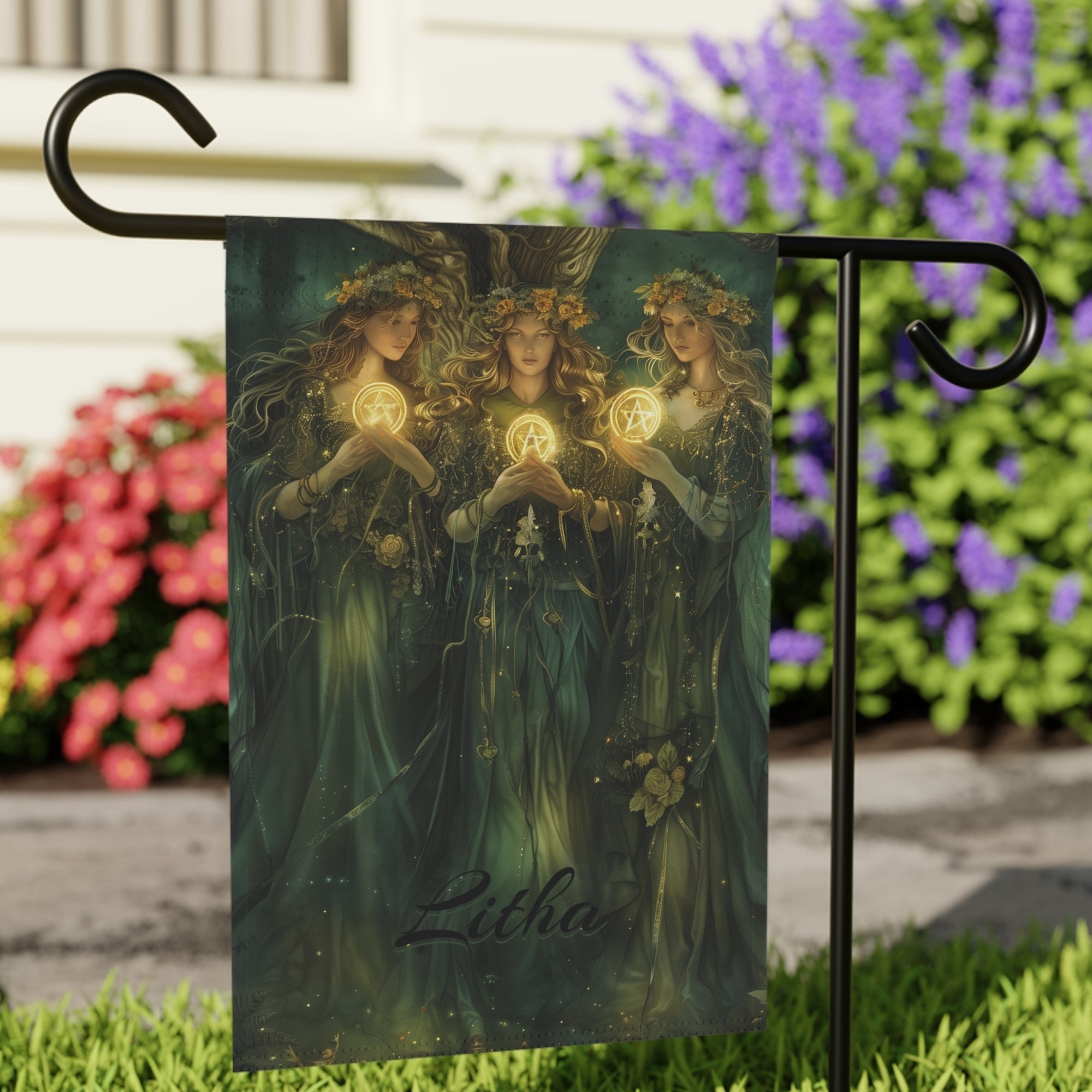 Forest Witches With Pentacles Garden Flag Litha Summer Solstice Wheel ...