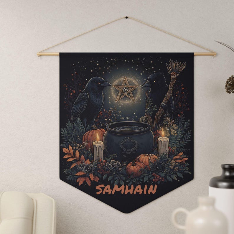Samhain Pennant Banner, Witchy Halloween Decor, Gothic Raven Wall Art ...