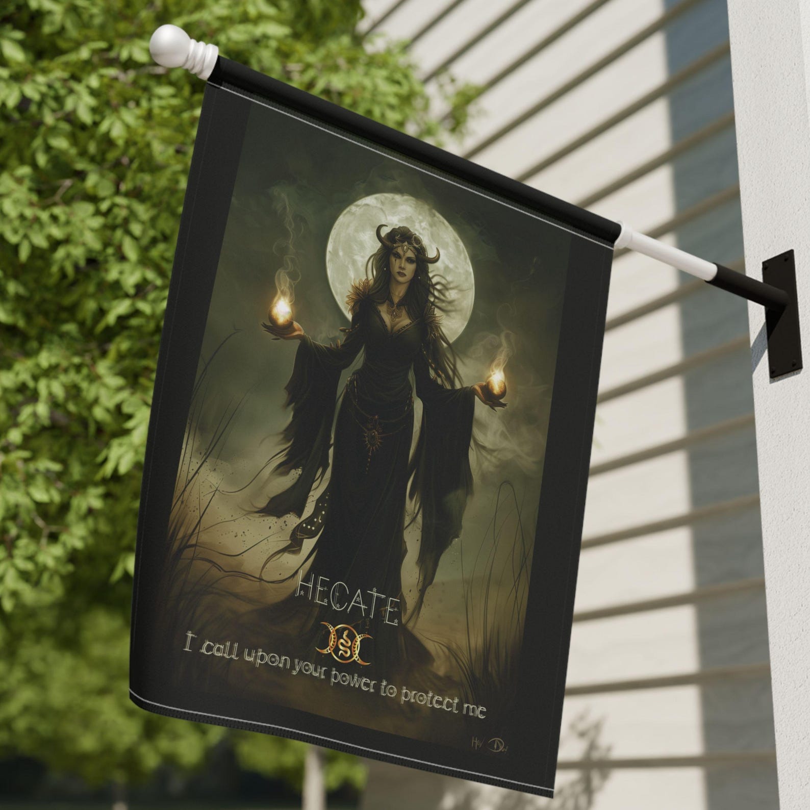 Hecate Protection Garden Flag, Triple Moon Goddess Witch Decor, Occult ...
