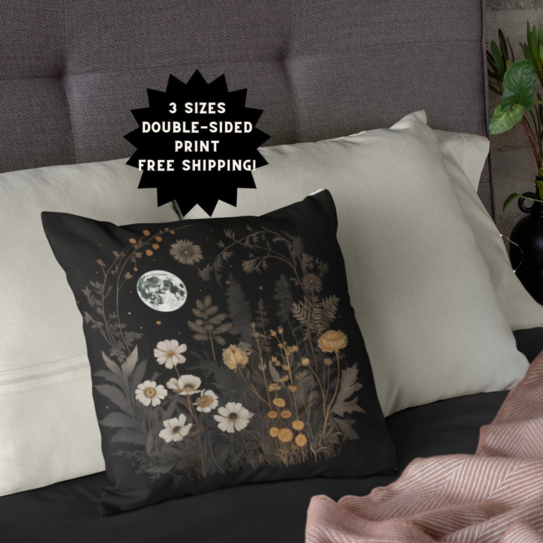 Floral Moon Cushion Moonlight Accent Gothic Bedding Quirky Home Decor ...