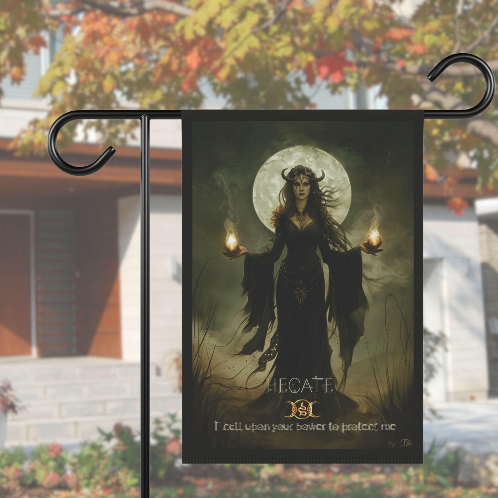 Hecate Protection Garden Flag, Triple Moon Goddess Witch Decor, Occult ...