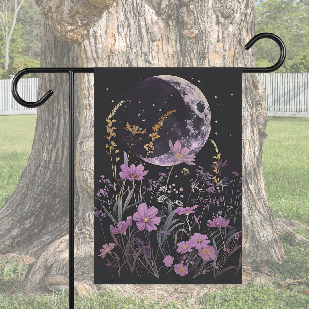Crescent Moon Garden Flag Celestial Outdoor Banner With Wildflower ...