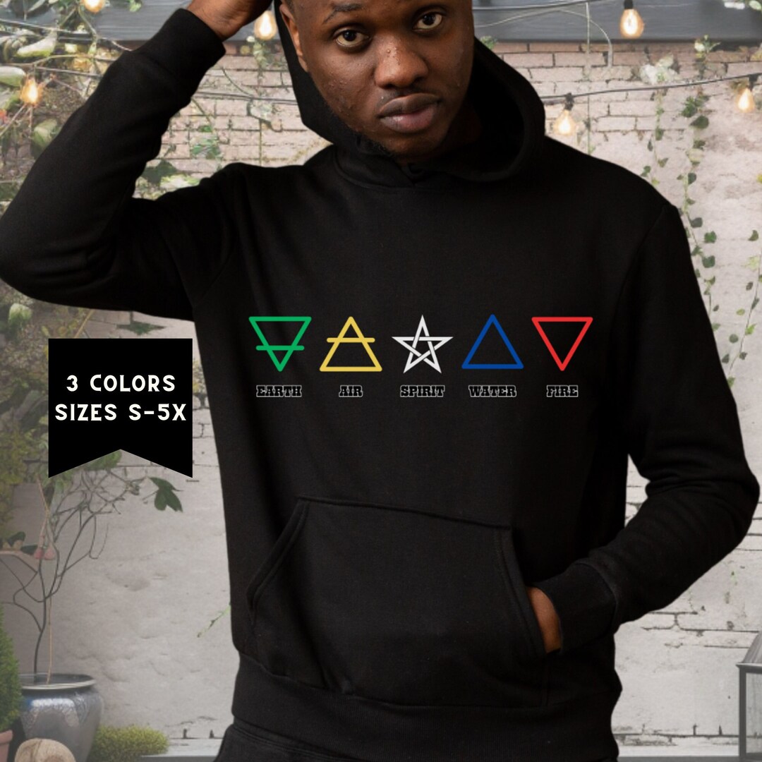 Mystic Edgy Goth Hoodie Earth Air Fire Water Spirit Elemental Symbols ...