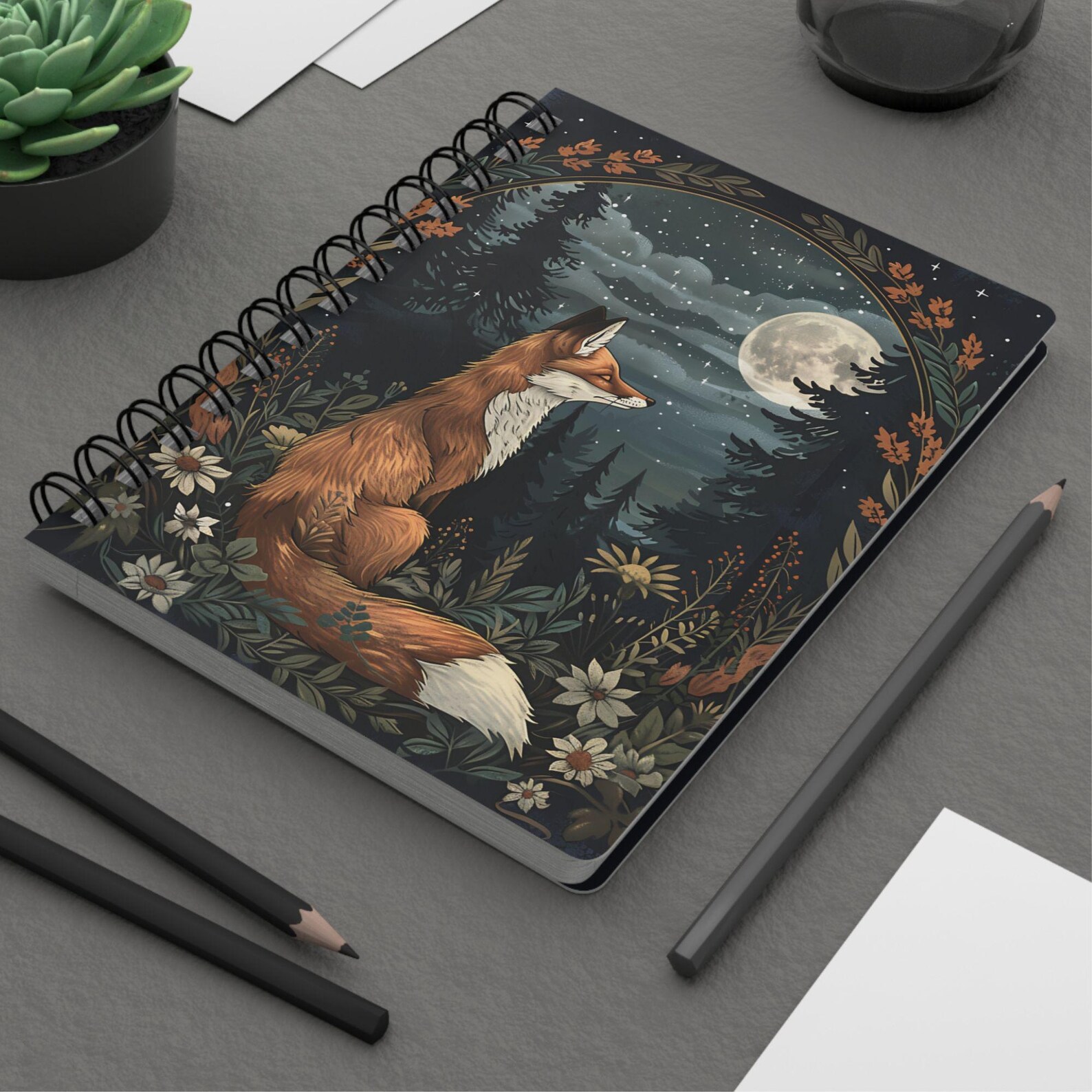 Personalized Red Fox Journal, Custom Nature Notebook, Moon Lovers Diary ...