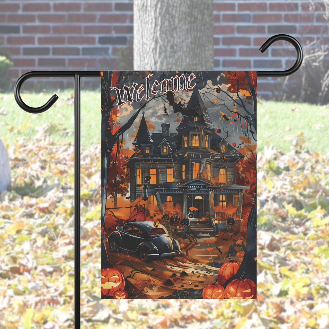 Victorian Haunted House Yard Flag Welcome Halloween Banner Gothic Vibes ...