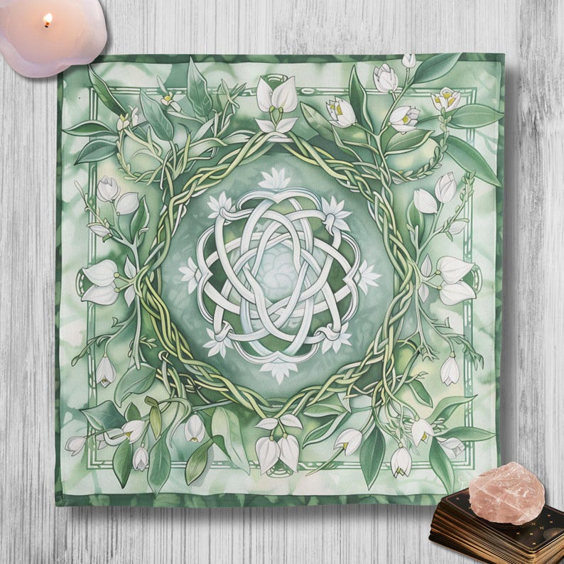 Imbolc Altar Cloth, Celtic Knot Snowdrop Design, Brigid Spring Ritual ...