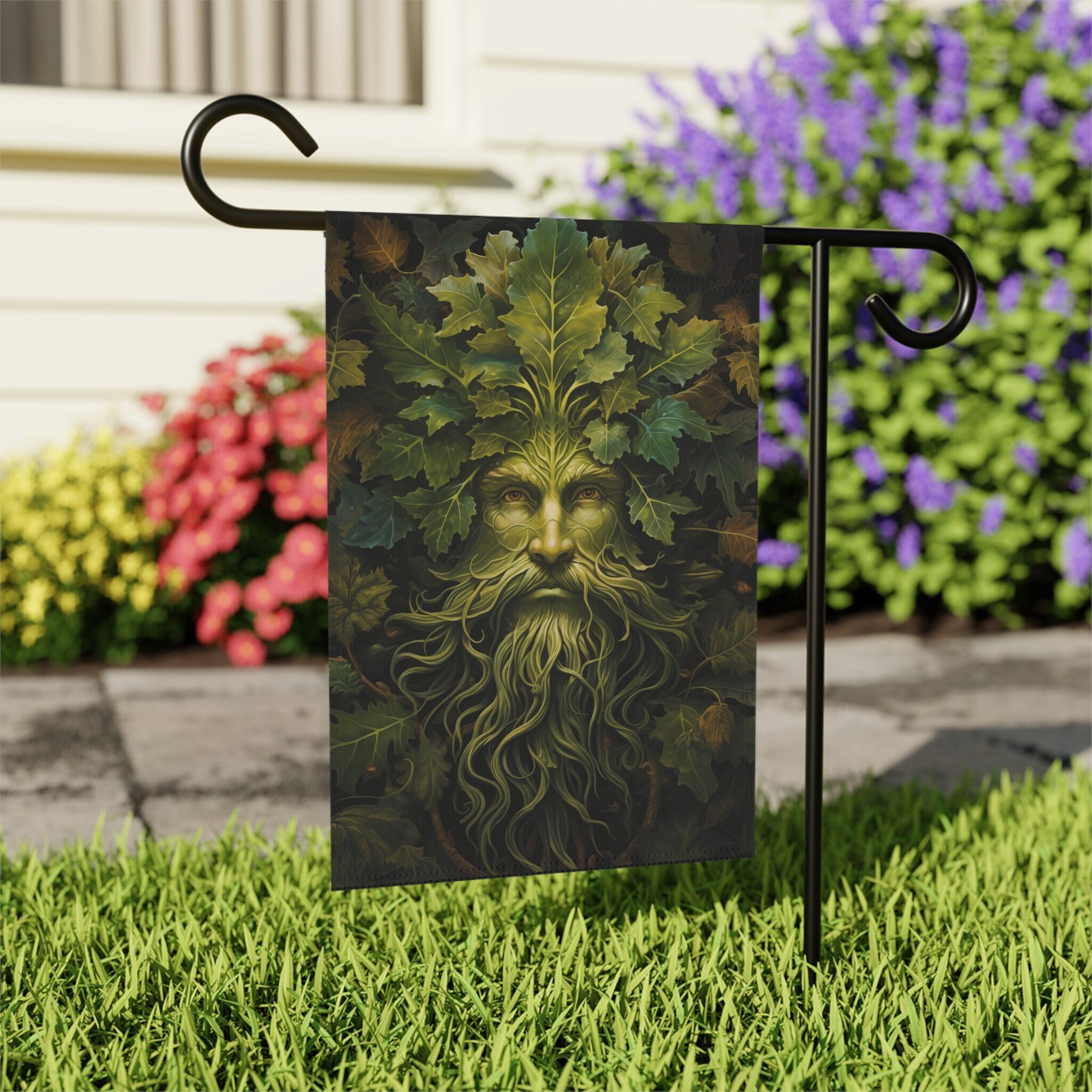 Beltane Green Man Garden Flag. Pagan Garden Decor. Wheel of the Year ...