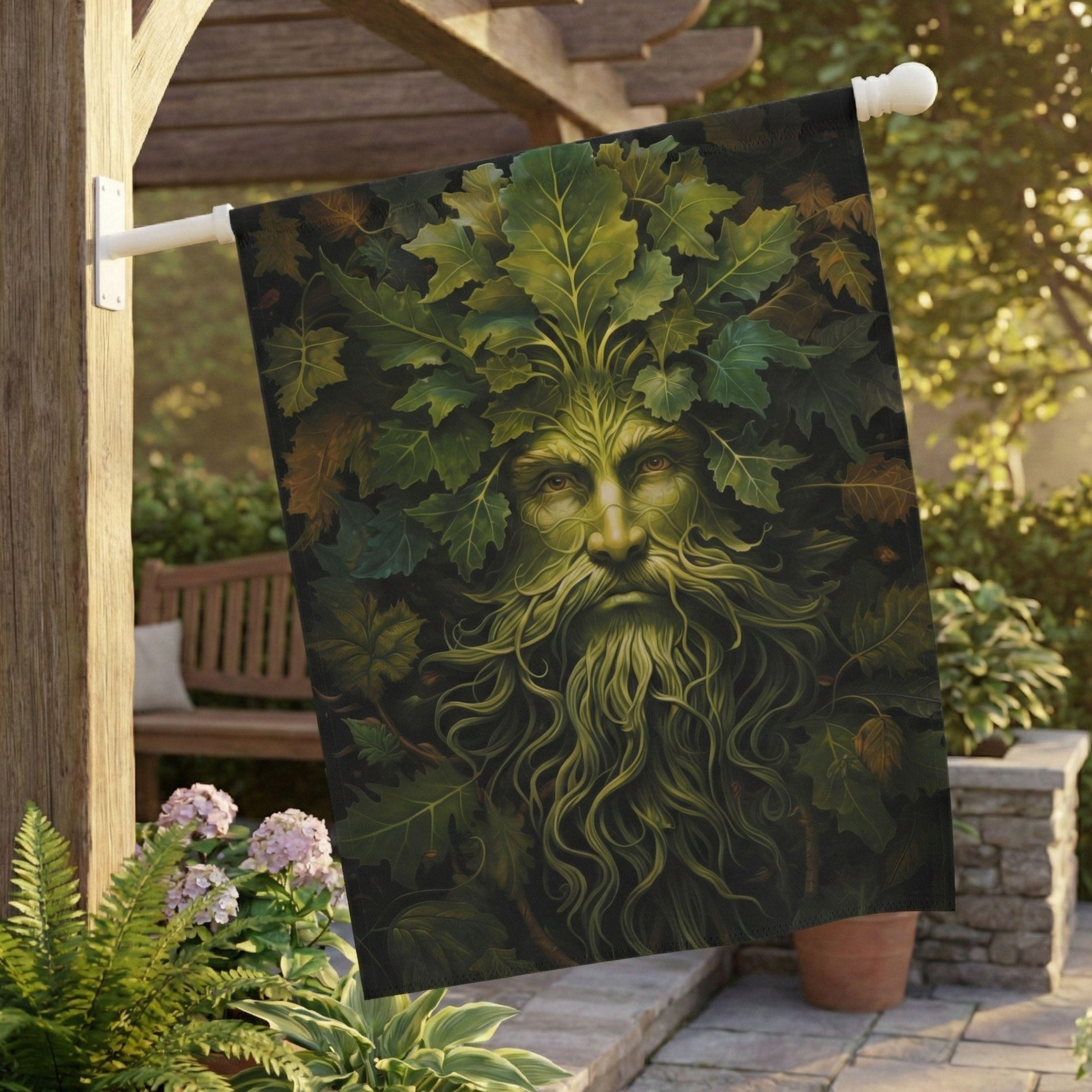 Beltane Green Man Garden Flag, Pagan Garden Decor, Wheel of the Year ...