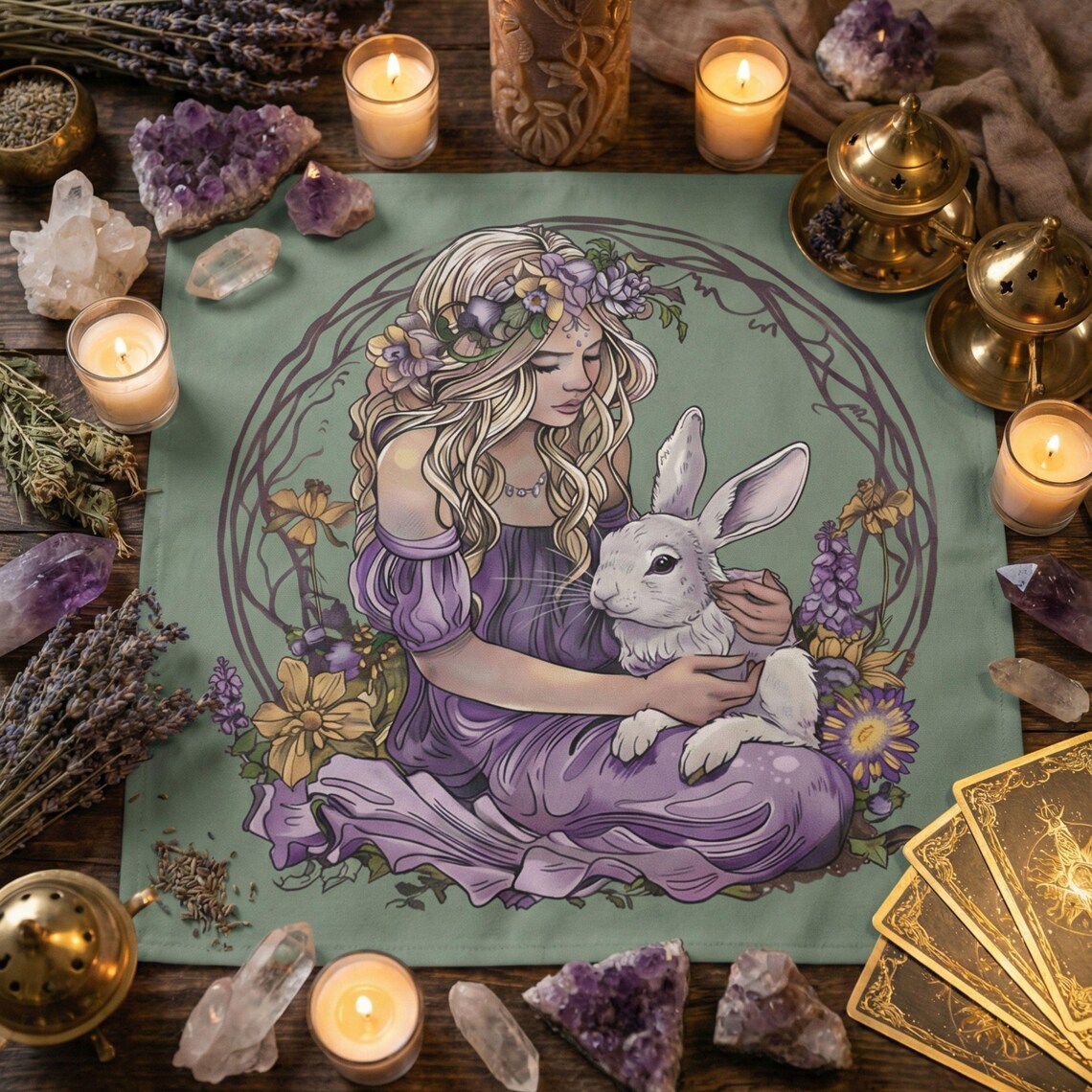 Spring Equinox Rabbit-themed Altar Cloth, Ostara Sabbat Decor ...