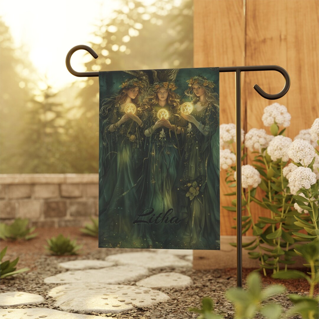 Forest Witches With Pentacles Garden Flag, Litha Summer Solstice Wheel ...