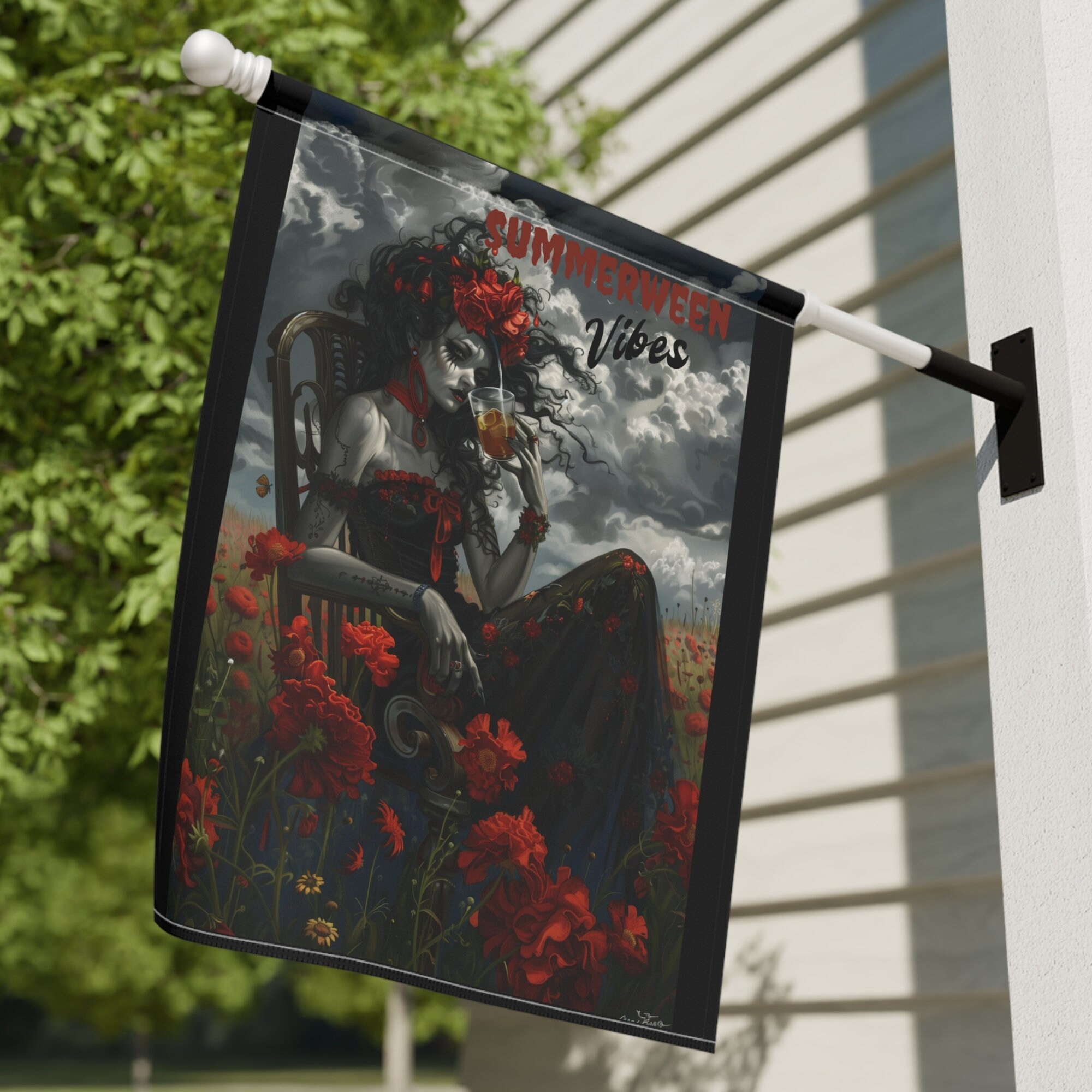 Gothic Summer Vibes Welcome Flag New Homeowner Gift Outdoor Lawn ...