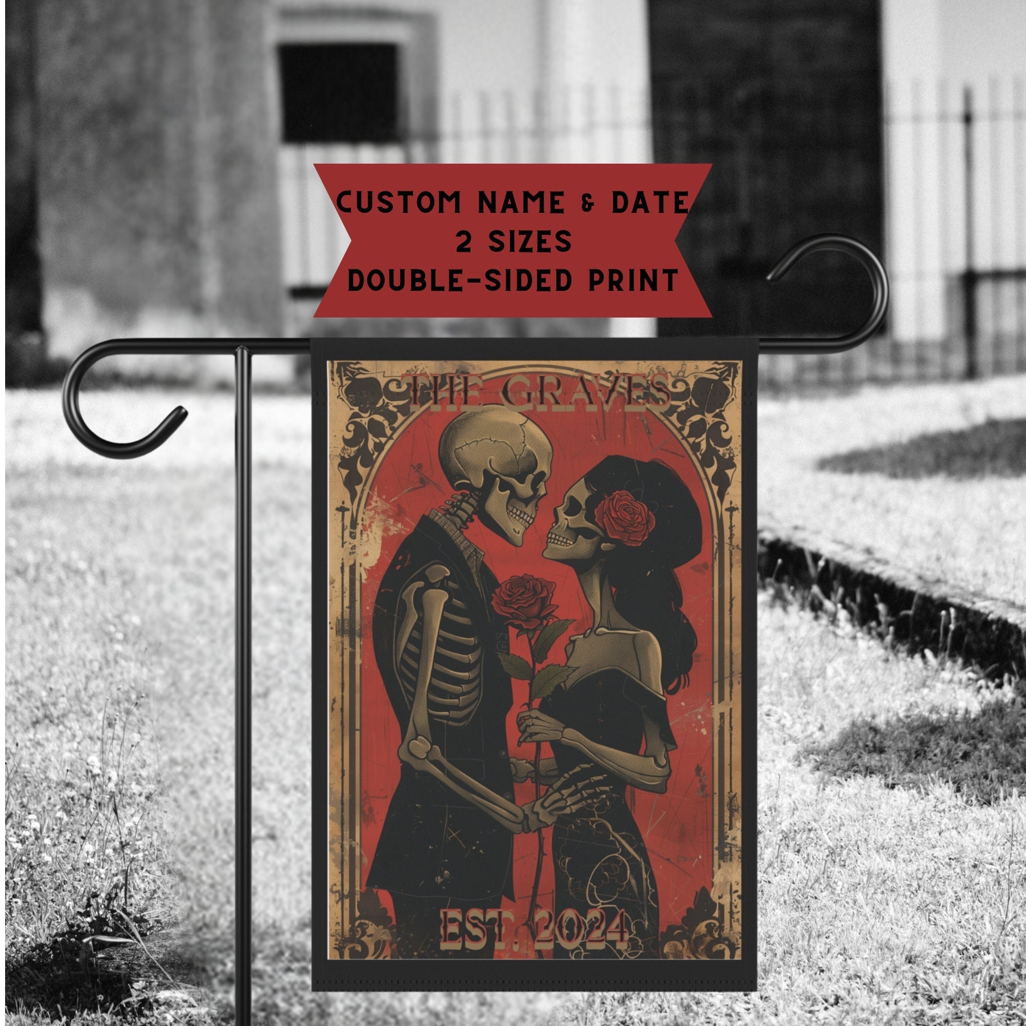 Goth Wedding Banner Gift Personalized Garden Flag Engaged Gothic ...