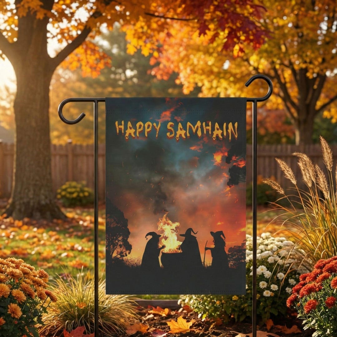 Samhain Garden Flag, Witch Bonfire Yard Banner, Pagan Halloween Outdoor ...