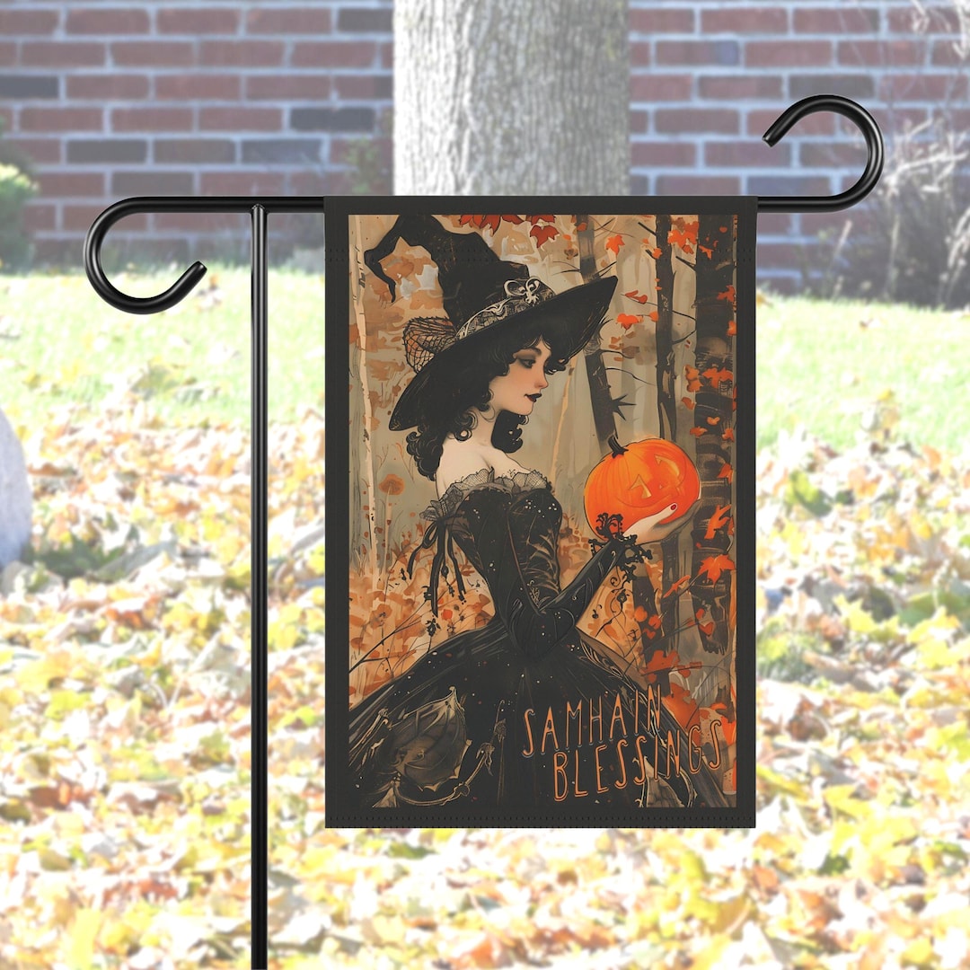 Retro Gothic Witch Garden Flag Samhain Blessings Goth Glam Porch Decor ...