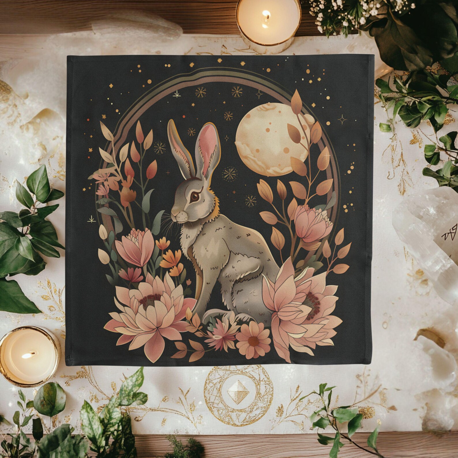 Spring Equinox Altar Cloth, Rabbit-themed Ostara Sabbat Decor, Wheel of ...