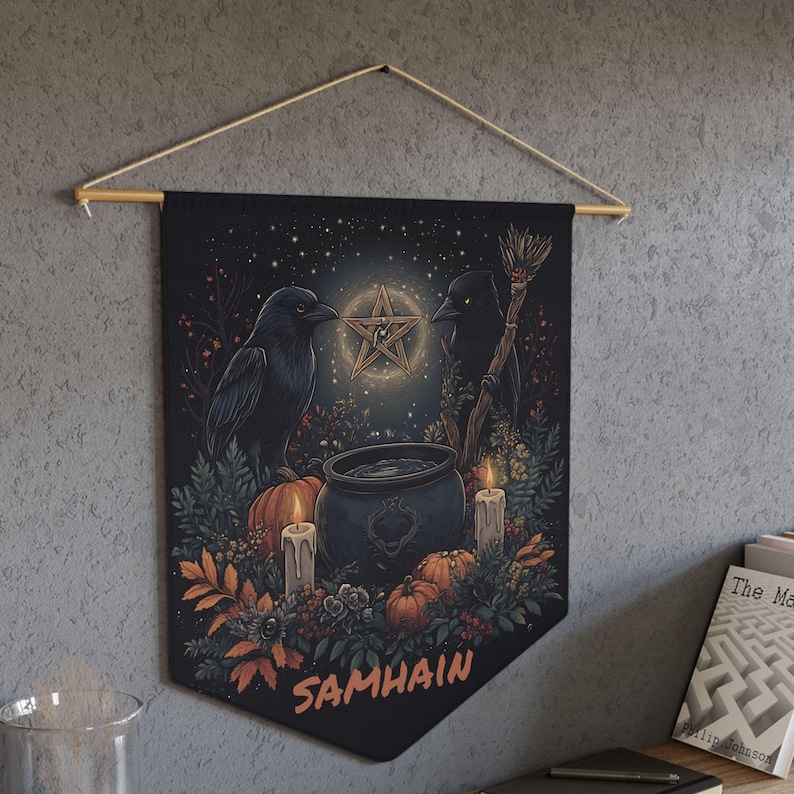 Samhain Pennant Banner, Witchy Halloween Decor, Gothic Raven Wall Art ...
