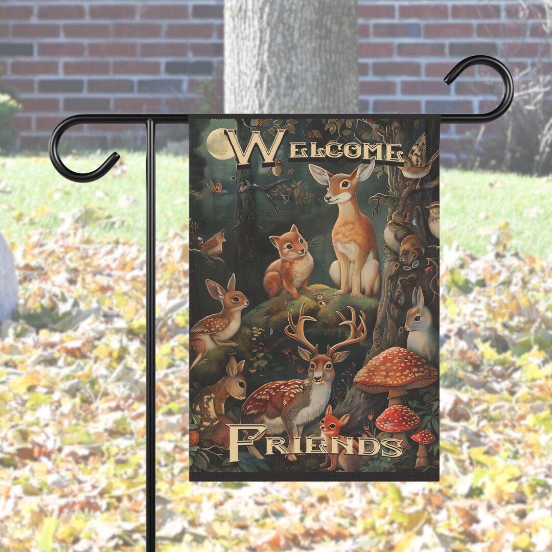 Woodland Animals Welcome Flag, Enchanted Forest Porch Sign, Forestcore ...