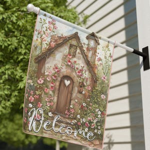 English Cottage Welcome Flag, Whimsical Cottagecore Yard Decoration ...