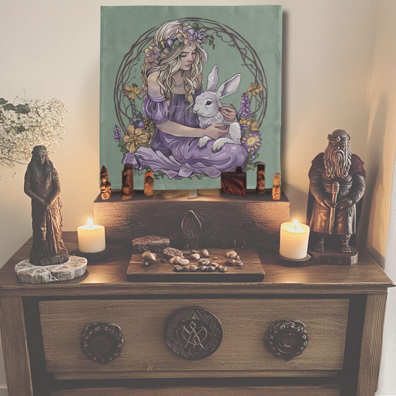 Spring Equinox Rabbit-themed Altar Cloth, Ostara Sabbat Decor ...