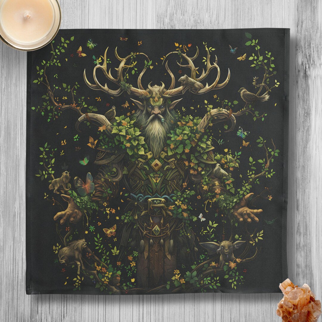 Horned God Cernunnos Altar Cloth, Beltane Sabbat Decor, Wheel of the Year Witchcraft Supplies ...