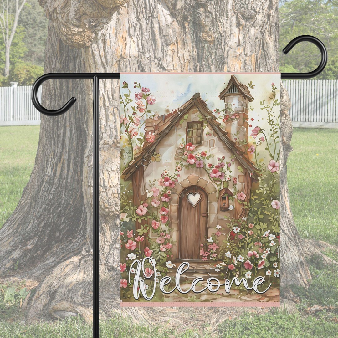 English Cottage Welcome Flag, Whimsical Cottagecore Yard Decoration ...