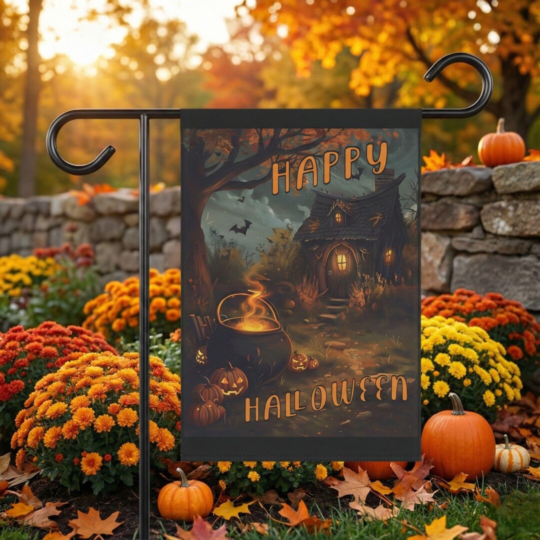 Witch House Garden Flag, Cauldron and Jack-o-lanterns Spooky Fall Decor ...