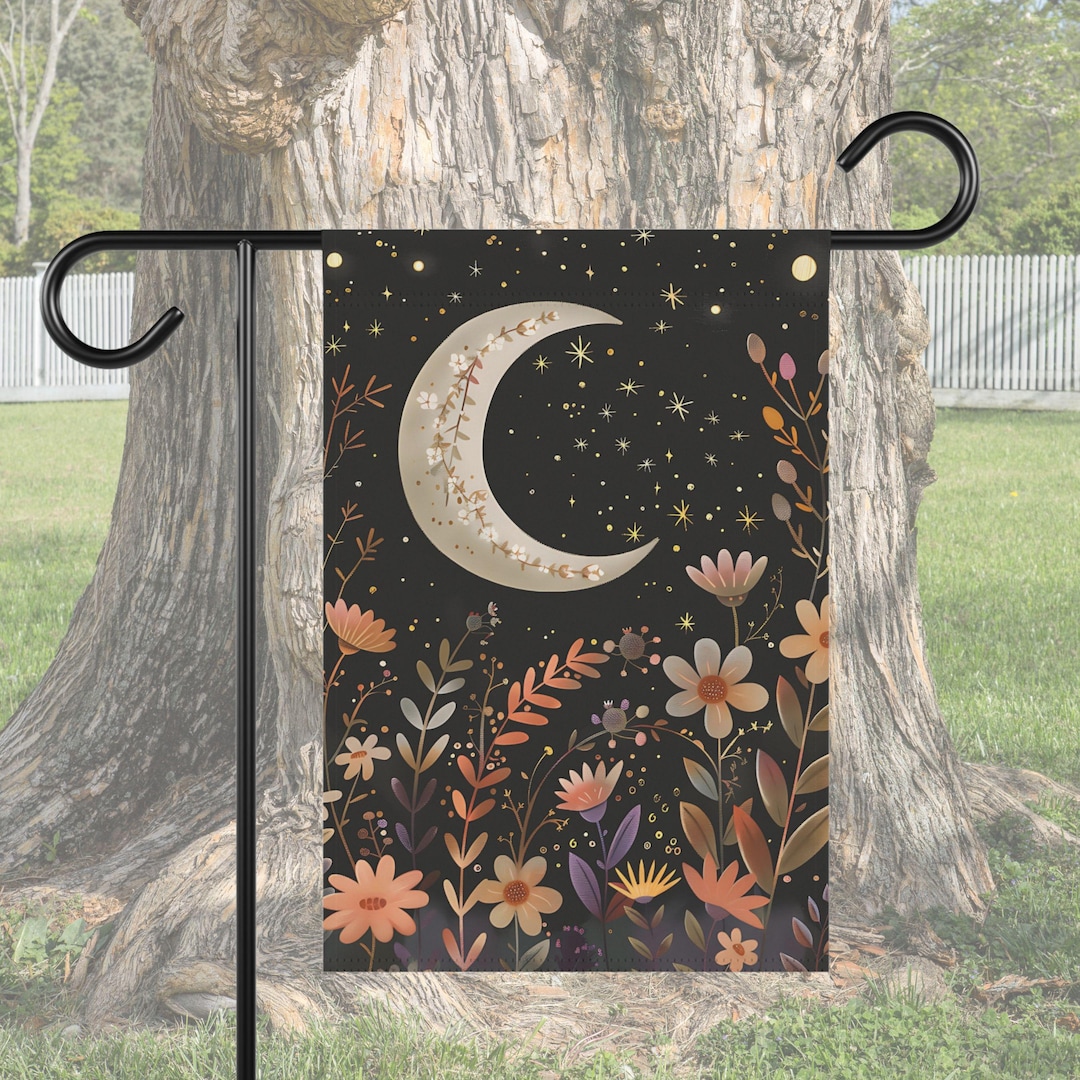 Crescent Moon Garden Flag Celestial Outdoor Banner With Wildflower ...