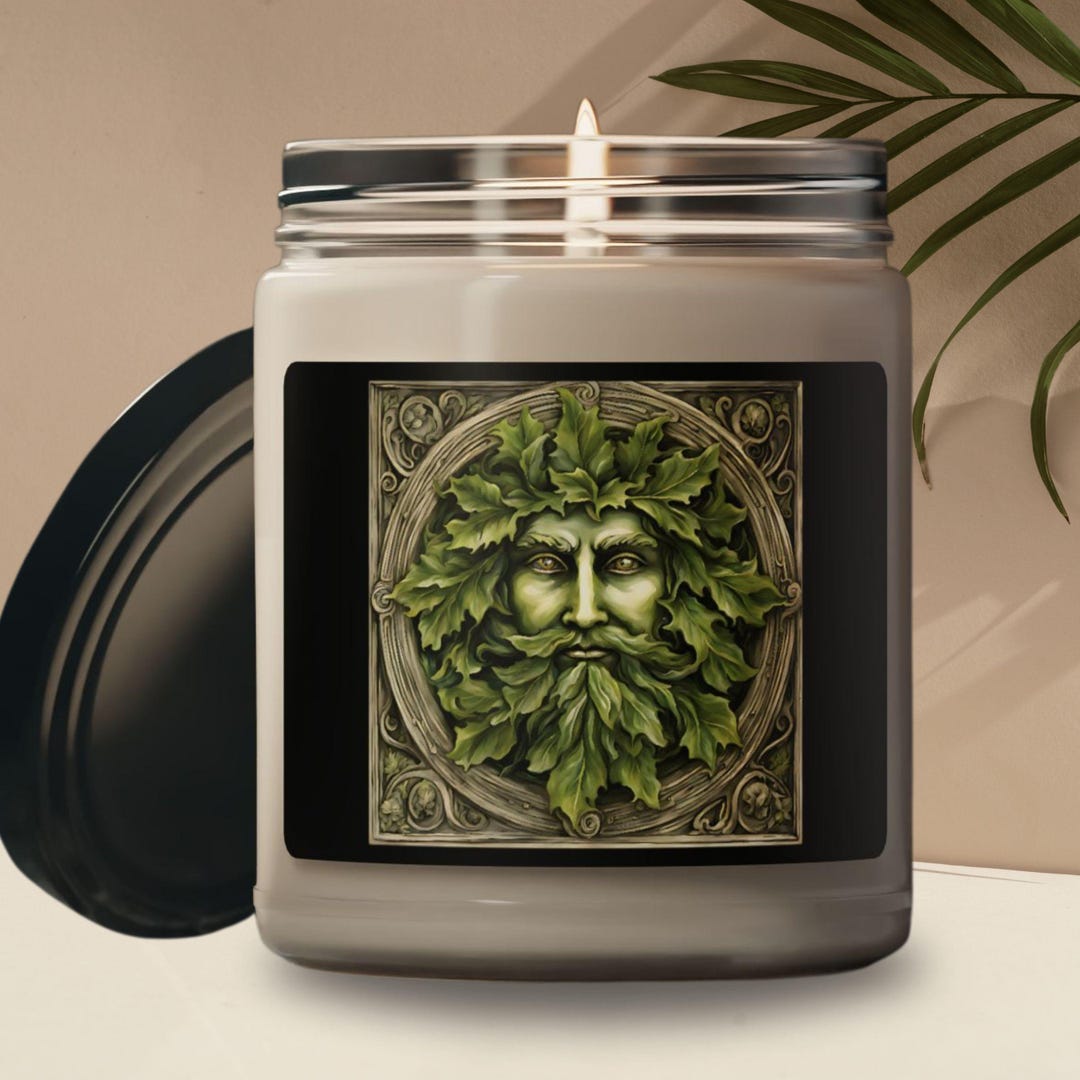 Vegan Soy Wax Candle, Wheel of the Year Green Man Decor, Mystical ...