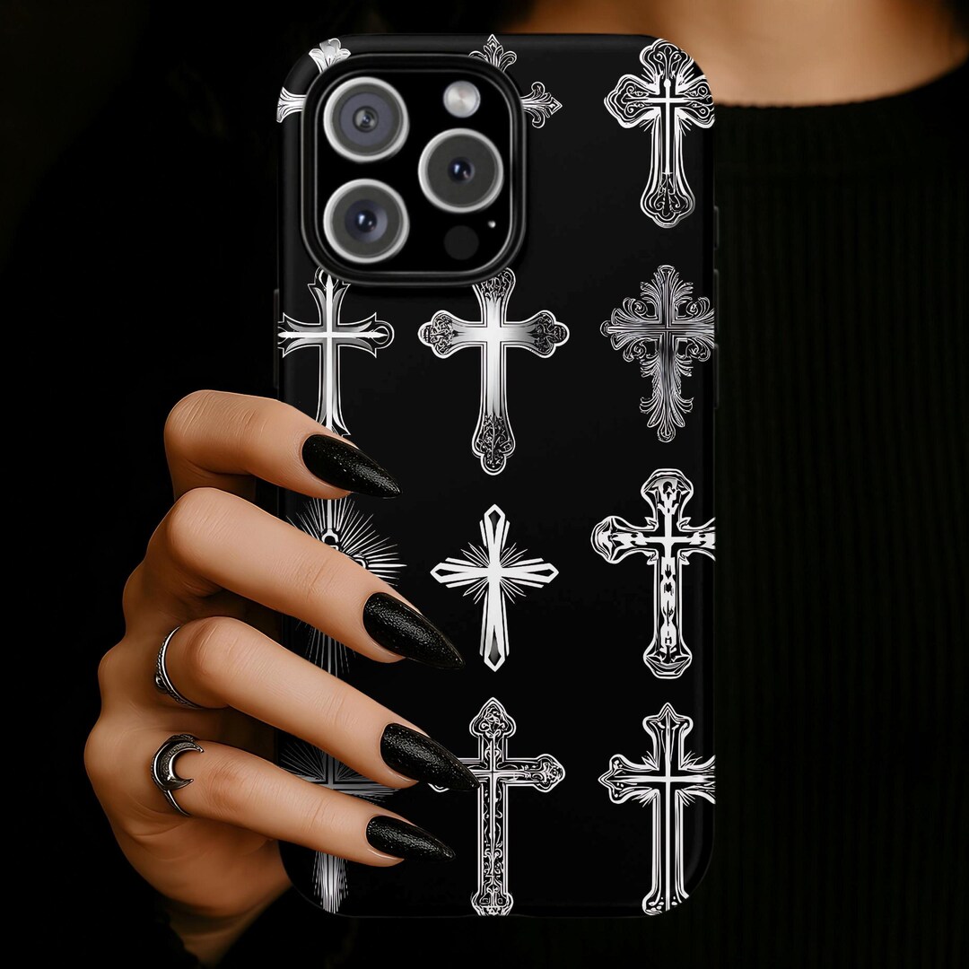 Gothic Cross Phone Case, Vintage Cross Pattern Protective Cover, iPhone ...