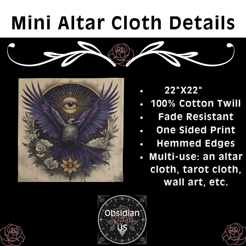 Raven Altar Cloth, Mystical Third Eye & Moon Design, Witchy Tarot Cloth ...