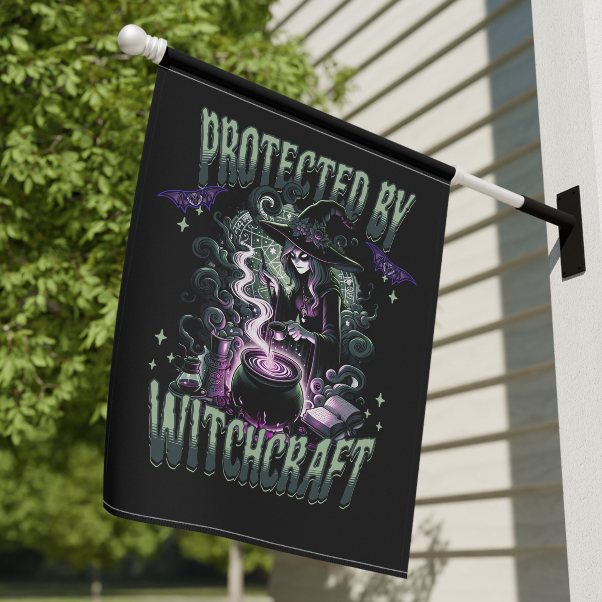 Protected by Witchcraft Funny Porch Decor Halloween Banner Scary Creepy ...