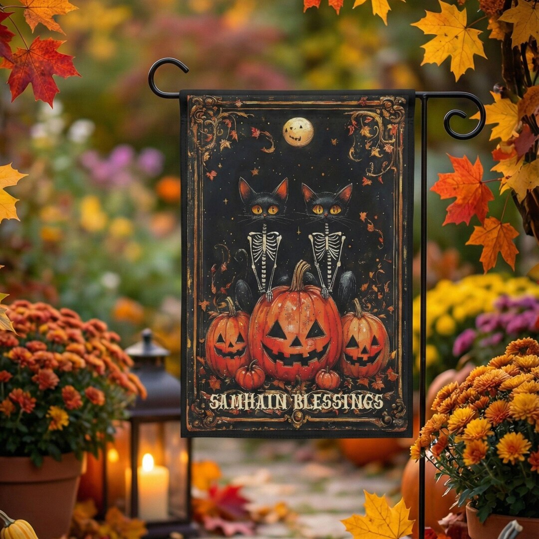 Samhain Garden Flag, Dia De Los Muertos Black Cats Sabbat Decor, Wiccan ...
