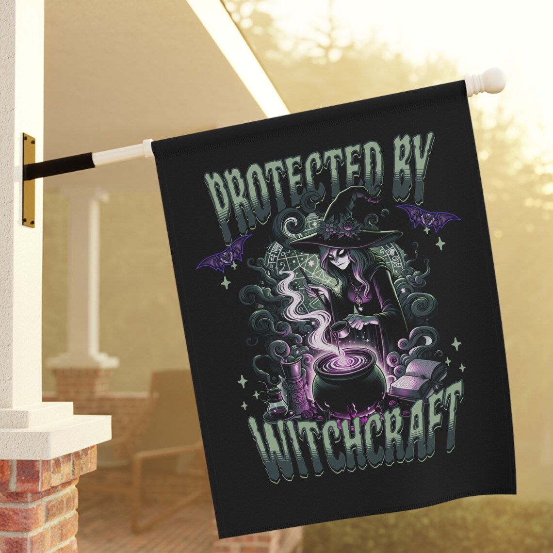 Protected by Witchcraft Funny Porch Decor Halloween Banner Scary Creepy ...