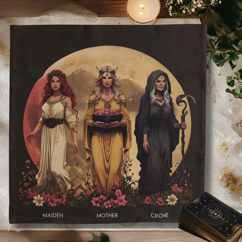 Triple Goddess Altar Cloth, Celestial Witchy Decoration, Wiccan Mother ...