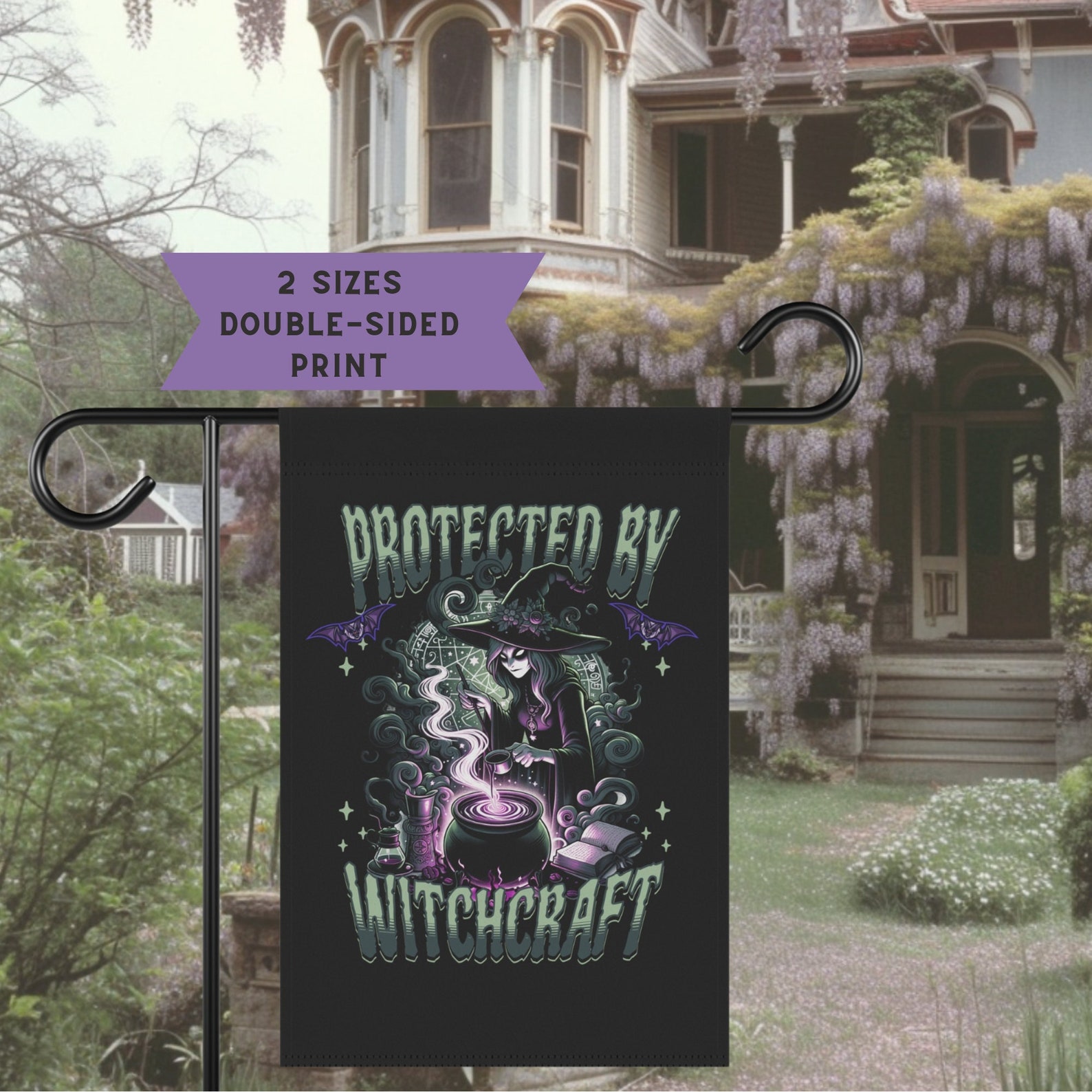 Protected by Witchcraft Funny Porch Decor Halloween Banner Scary Creepy ...