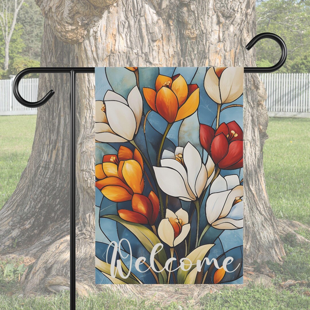 Stained Glass Tulip Garden Flag, Spring Floral Yard Decor, Colorful ...