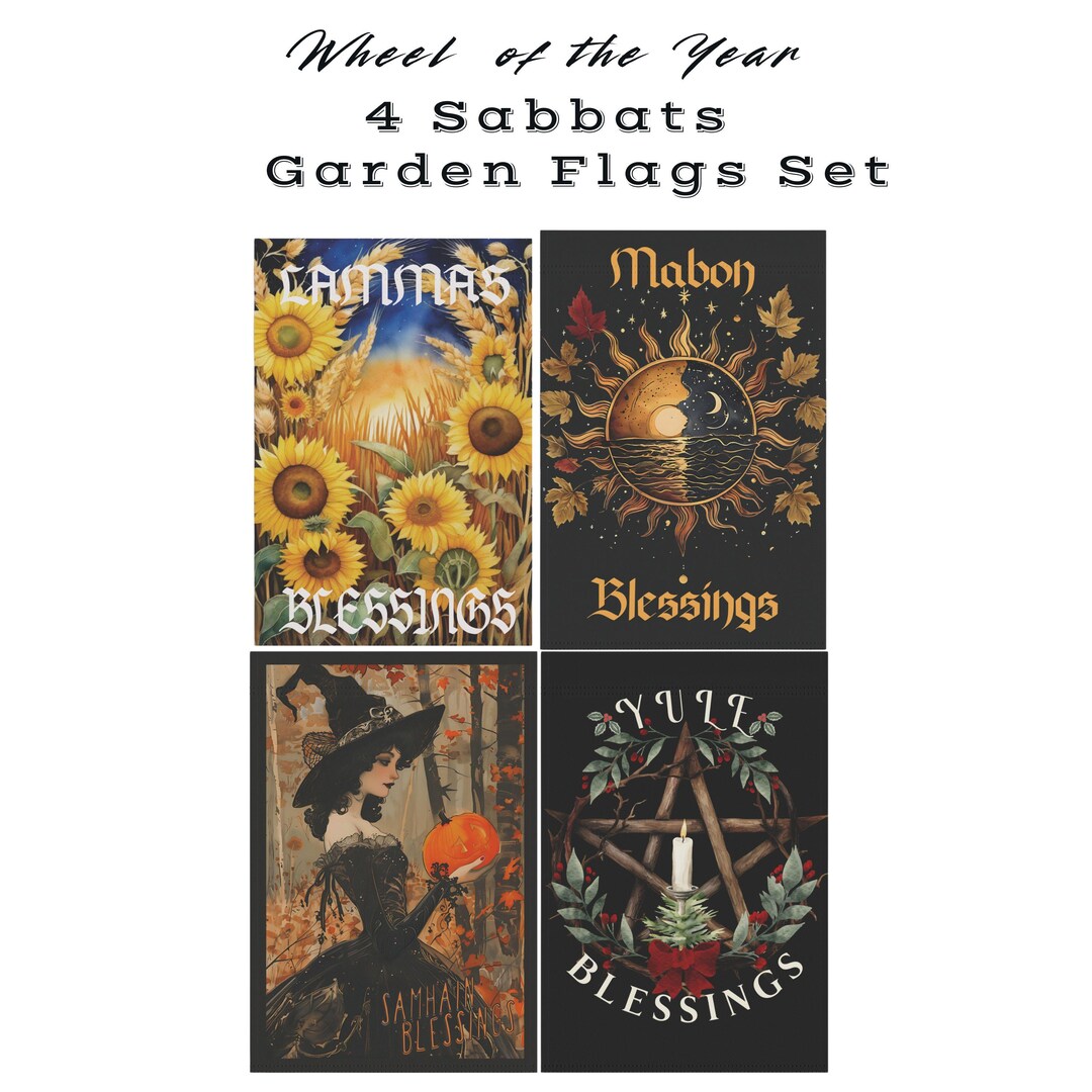 Wheel of the Year Garden Flags Set • 4 Sabbats Lammas Mabon Samhain ...