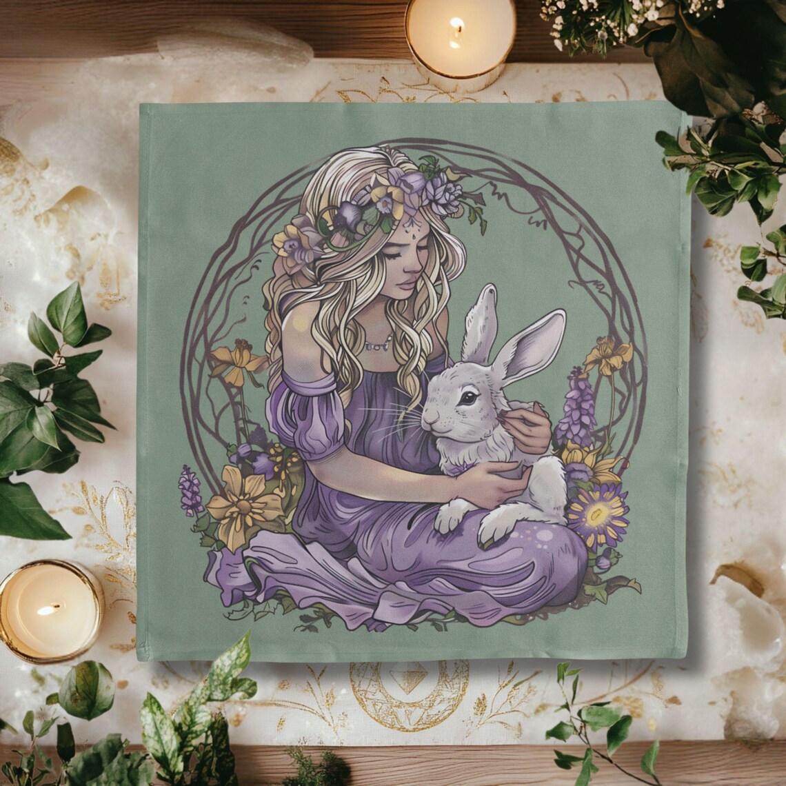 Spring Equinox Rabbit-themed Altar Cloth, Ostara Sabbat Decor ...