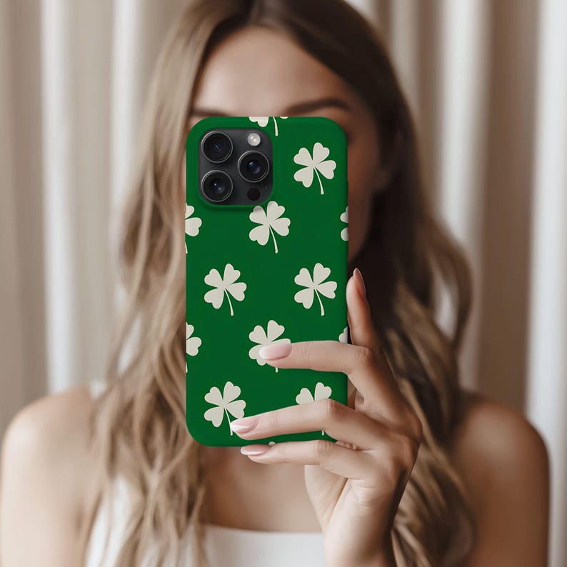 Green Shamrock Phone Case, Lucky Clover Protective Cover, iPhone 17 16 ...