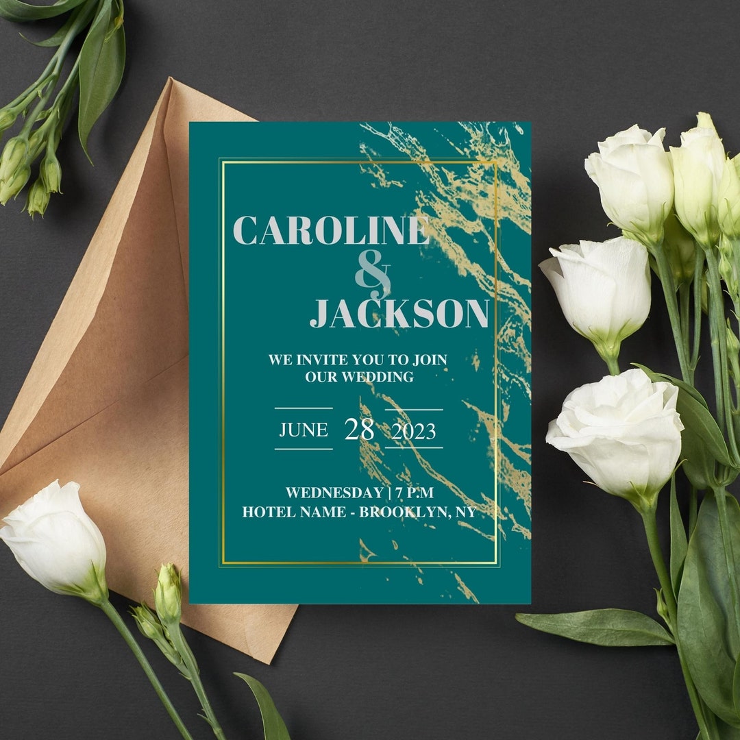 Teal Wedding Invitation Template, Turquoise Wedding Invitations ...