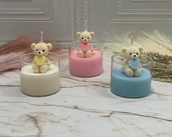 Baby Shower Favor Candles Mini Teddy Bear in a Pot Personalized Baby ...