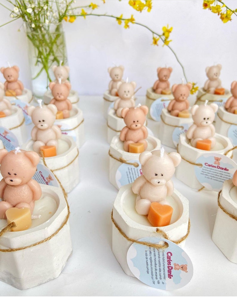 Baby Shower Favor Candles Mini Teddy Bear in a Pot Personalized Baby ...