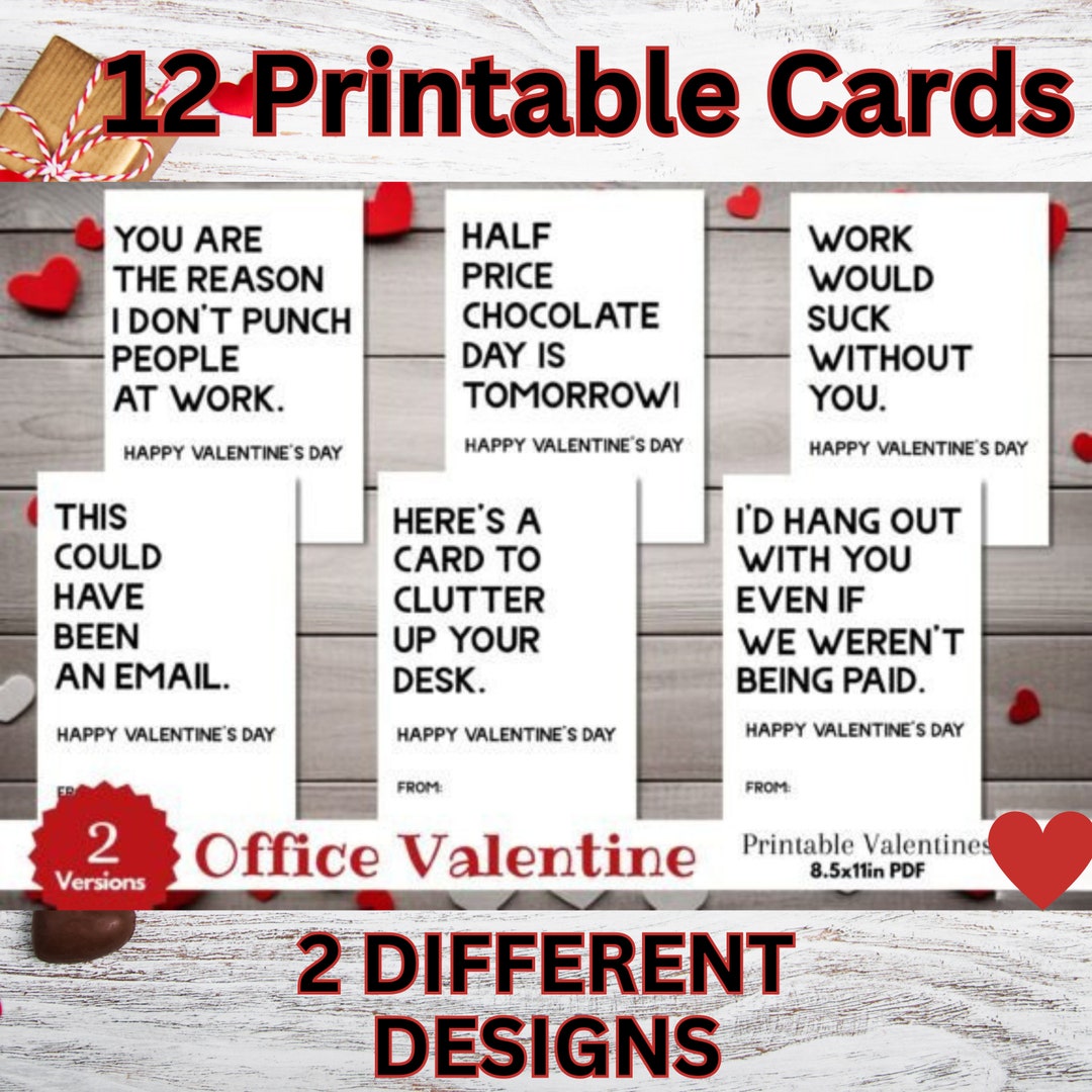 Funny Office Coworker Printable Valentines Day Cards PDF, Office Humor ...