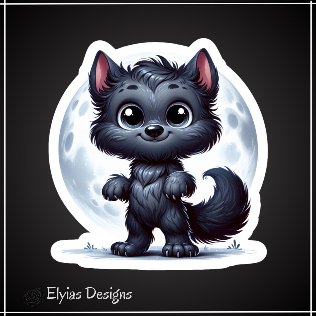 Wolf Sticker - Werewolf - Wolfy - Pup - Moon - Anime - Kawaii - Black ...