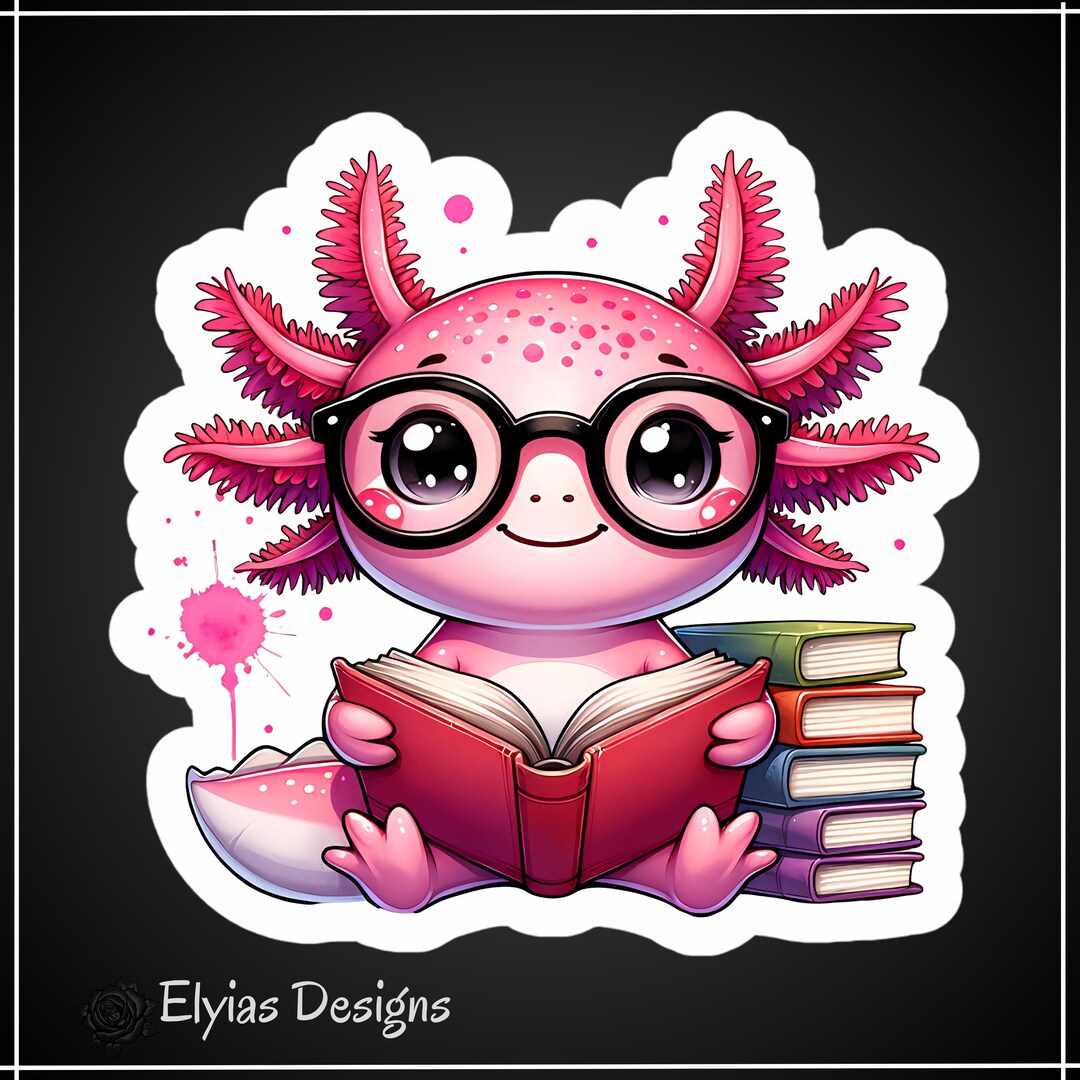 Axolotl - Glasses - Reading - Cute Sticker - Etsy