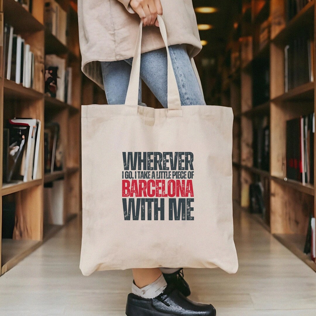 Barcelona Canvas Tote Bag Spanish Inspired Tote Natural Cotton Black ...