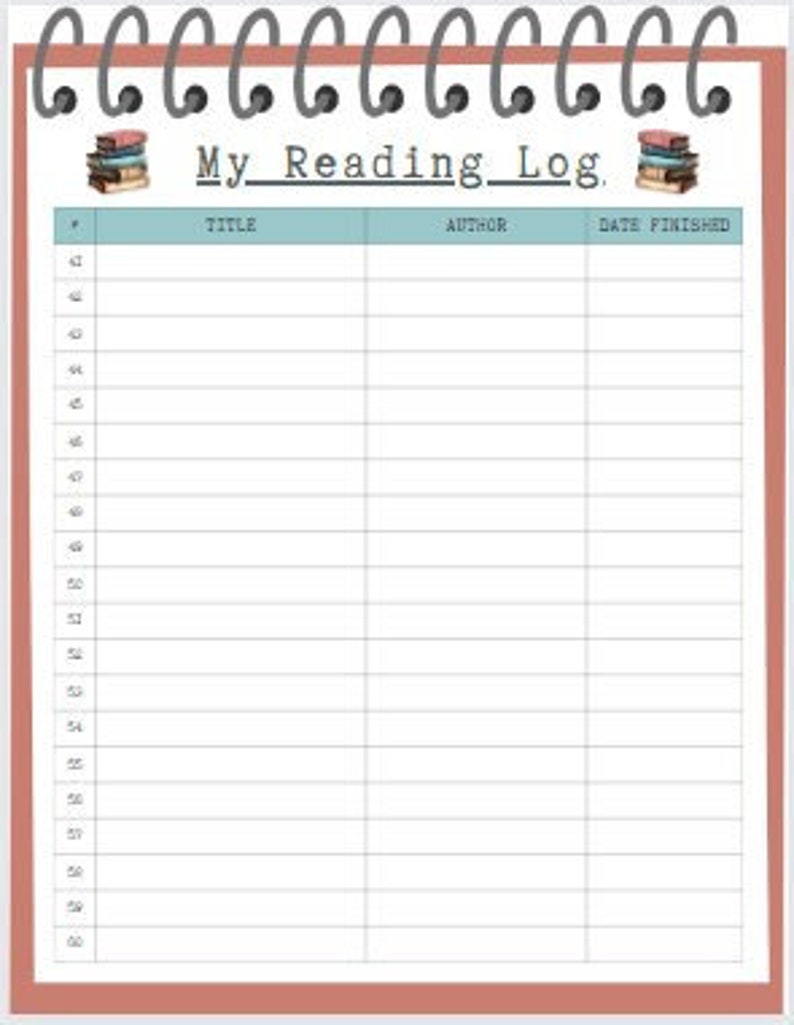 Printable Reading Log - Spiral Notebook Theme - Etsy