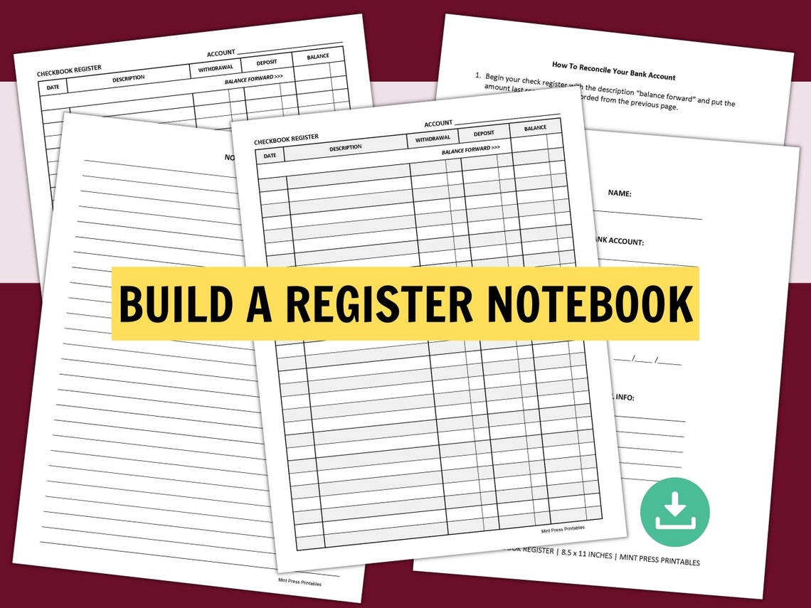 Check Register Printable Bank Account Tracker Checkbook Register ...